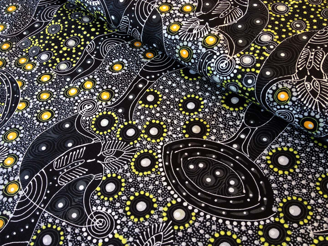 Dancing Spirit Black – Aboriginal Fabric Gallery